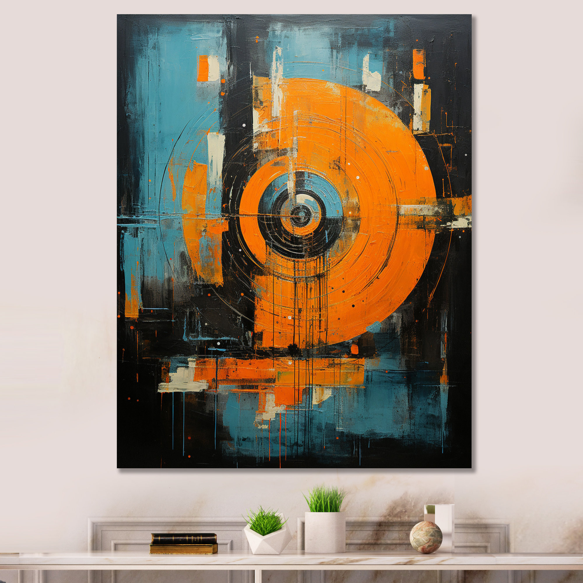 Wrought Studio™ Interlude Of Jazz Cocktail Retro Orange And Blue - Modern Geometric Wall Decor ...